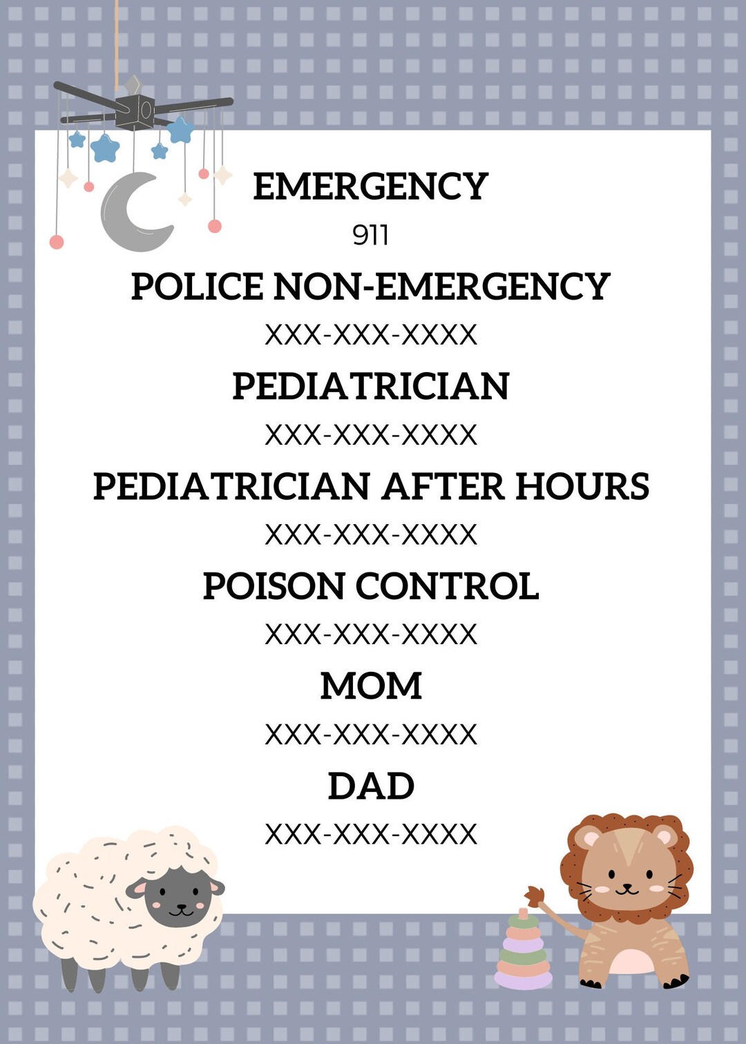 Emergency Contact List for Baby - Etsy