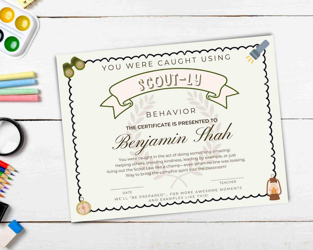 Editable PDF Scout Behavior Certificate Template for Kids in Scouts ...