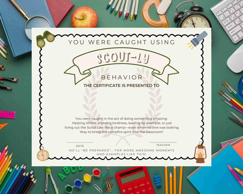 Editable PDF Scout Behavior Certificate Template for Kids in Scouts ...