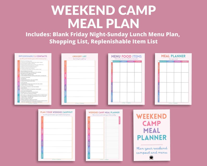 Weekend Camp Meal Planner: Printable Menu & Grocery List (PDF) - Etsy