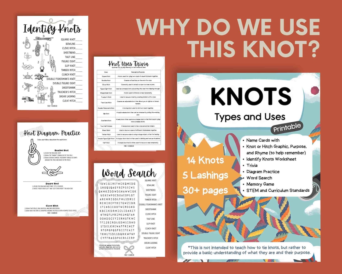 Knot Tying Printable for Kids | Cub Scout Knot Guide and Outdoor Skill ...