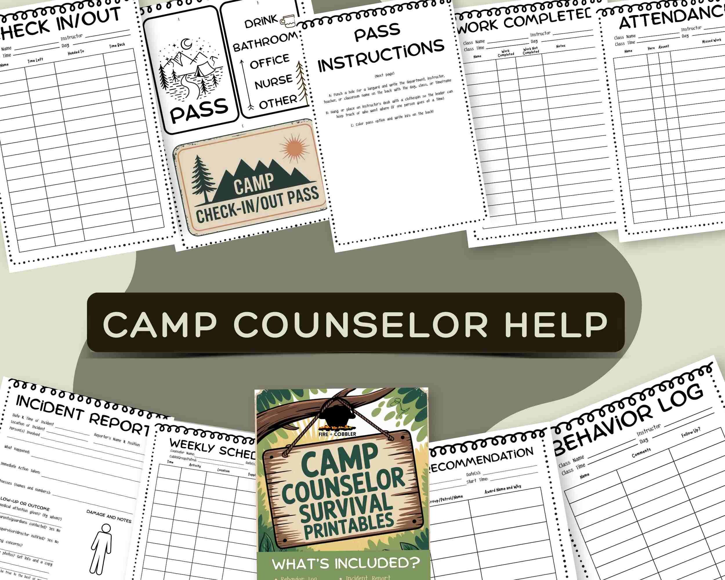 Camp Counselor Survival Printable Bundle | Summer Camp Forms Attendance ...