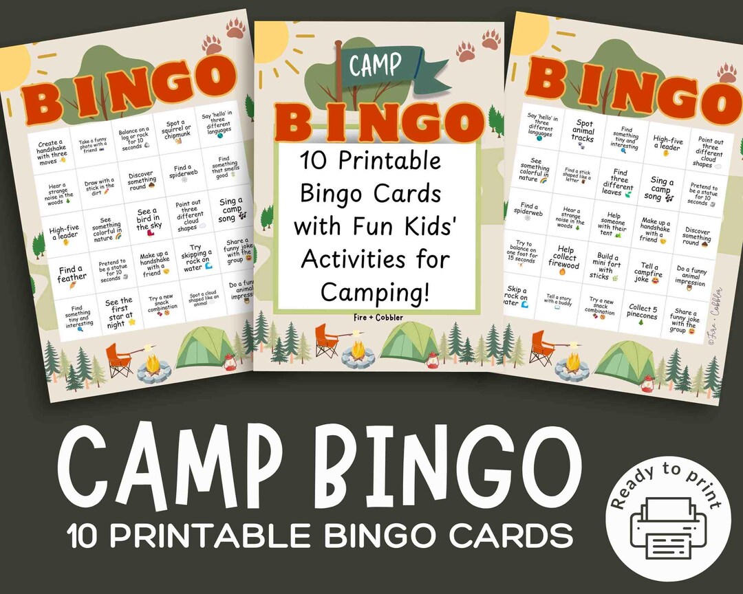 Printable Camp Outdoor BINGO Cards 10 PDF Games for Kids, Family ...