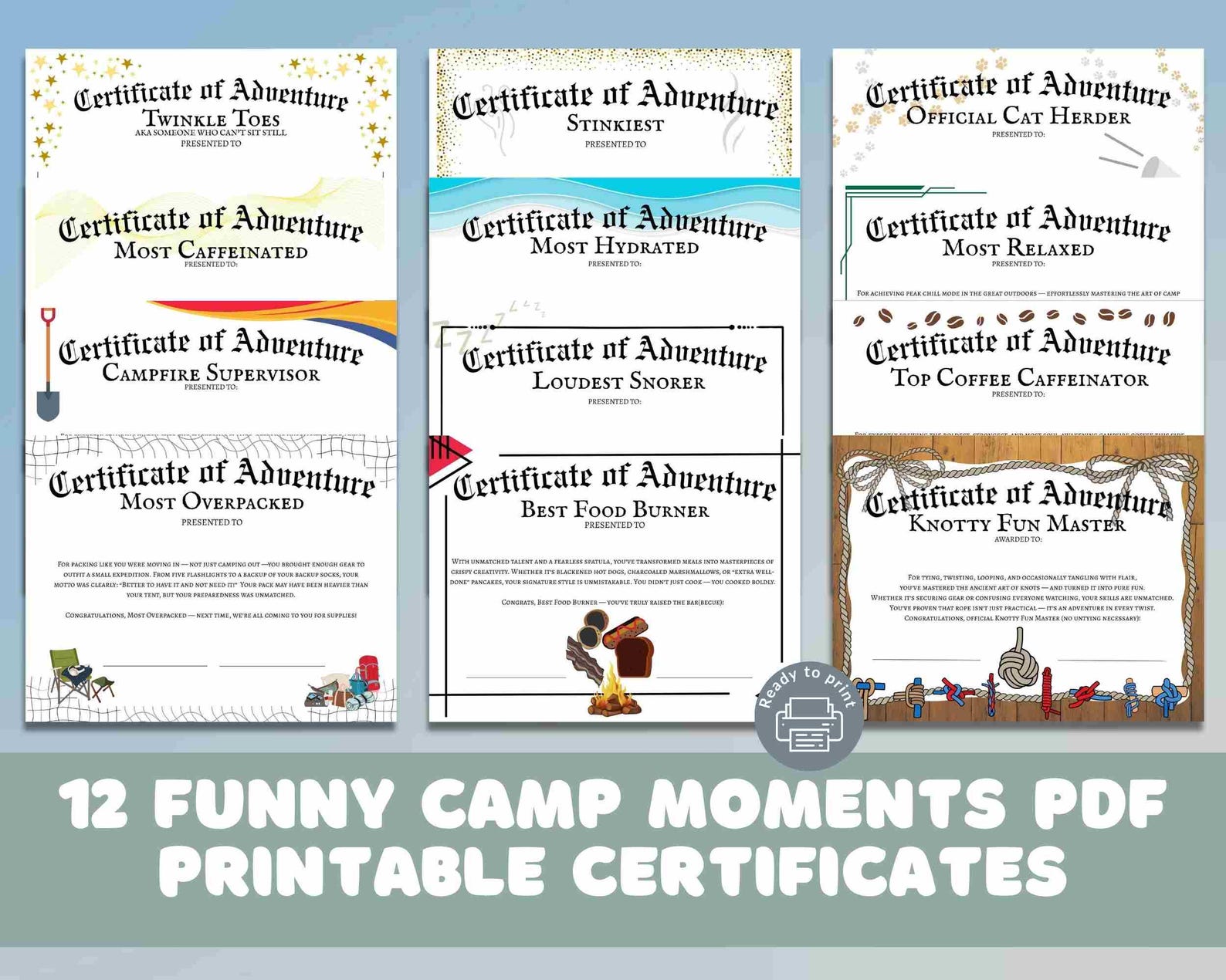 Funny Camp Award Certificates: Printable PDF Bundle - Etsy
