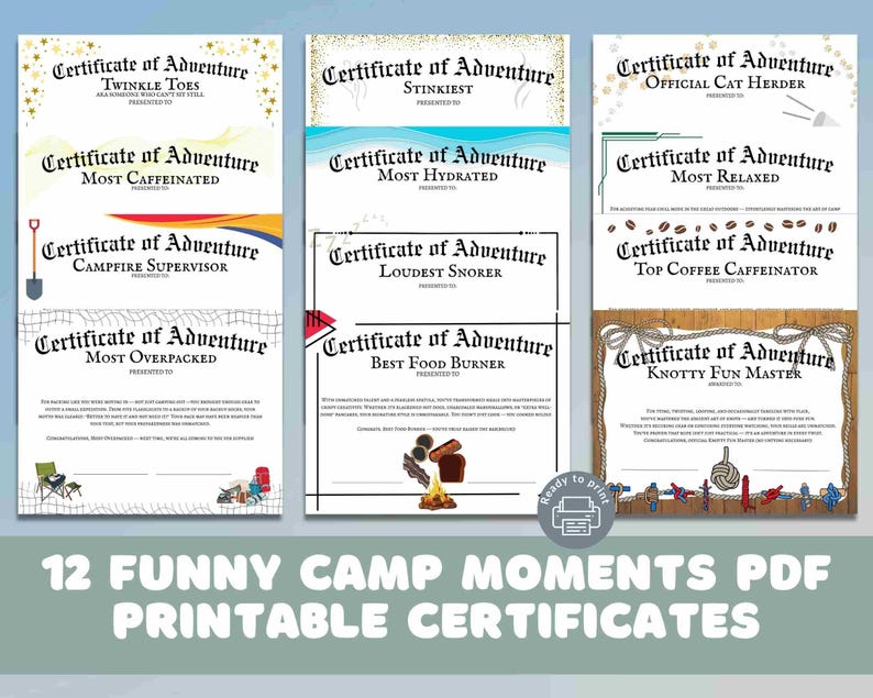 Funny Camp Award Certificates: Printable PDF Bundle - Etsy