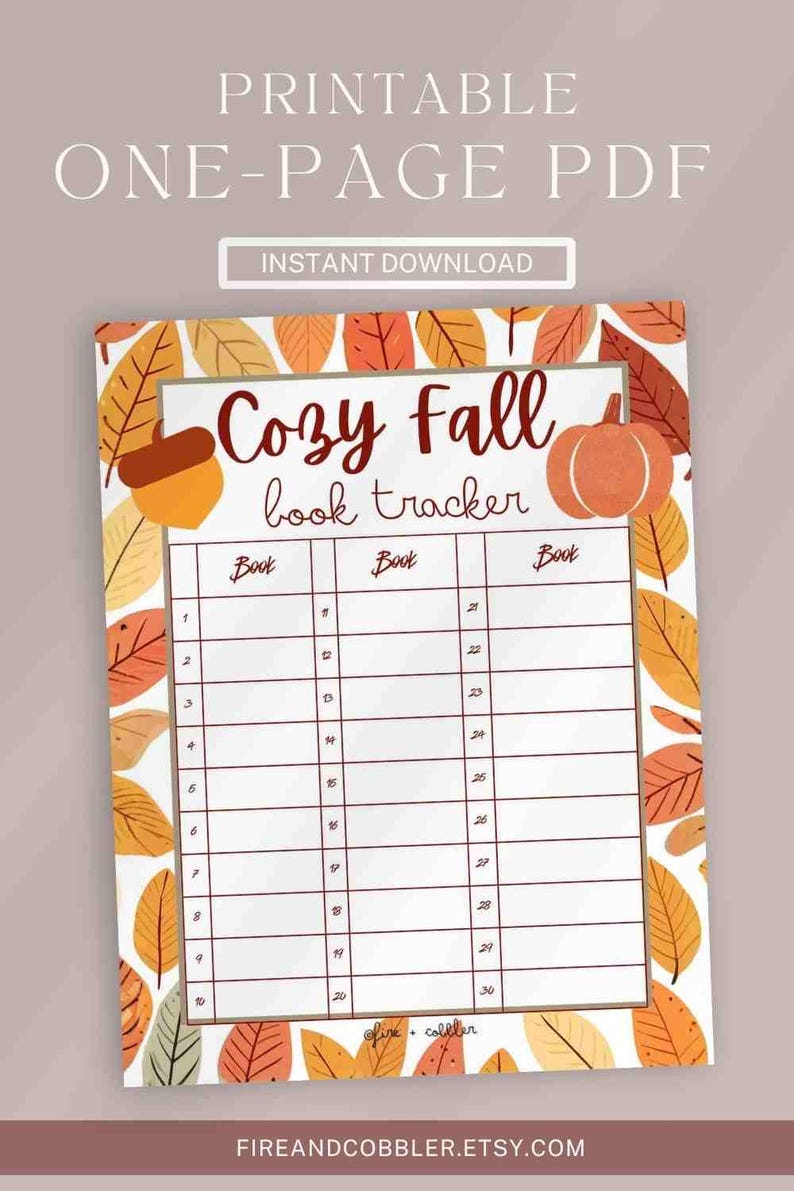Fall Book Tracker Printable Reading Log Autumn Reading Journal PDF ...
