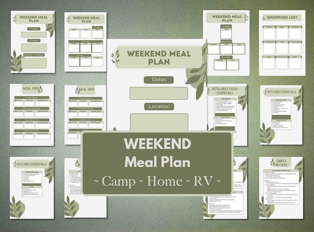 Printable Weekend Meal Plan Ahead Organize Grocery List Meal Prep ...