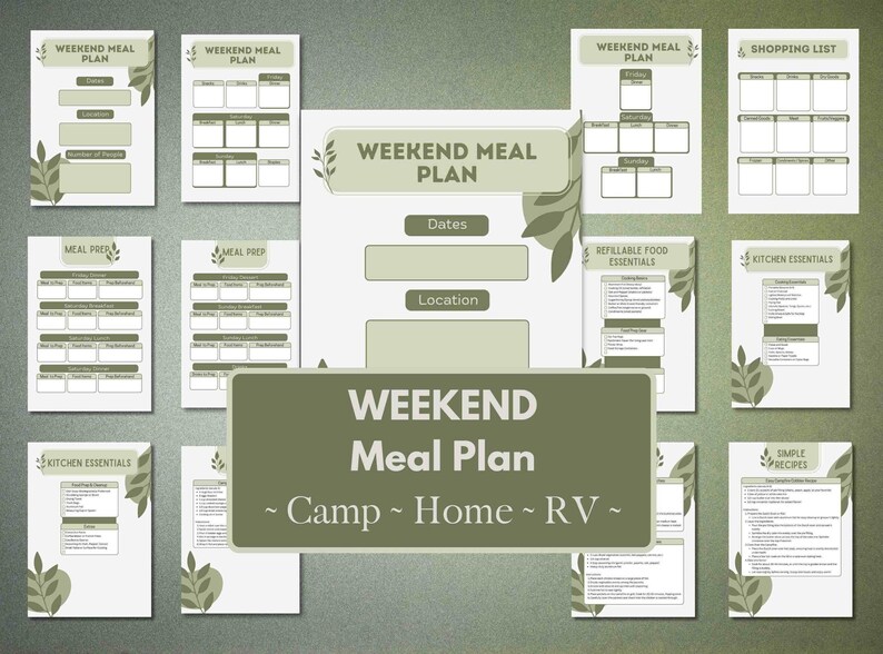 Printable Weekend Meal Plan Ahead Organize Grocery List Meal Prep ...