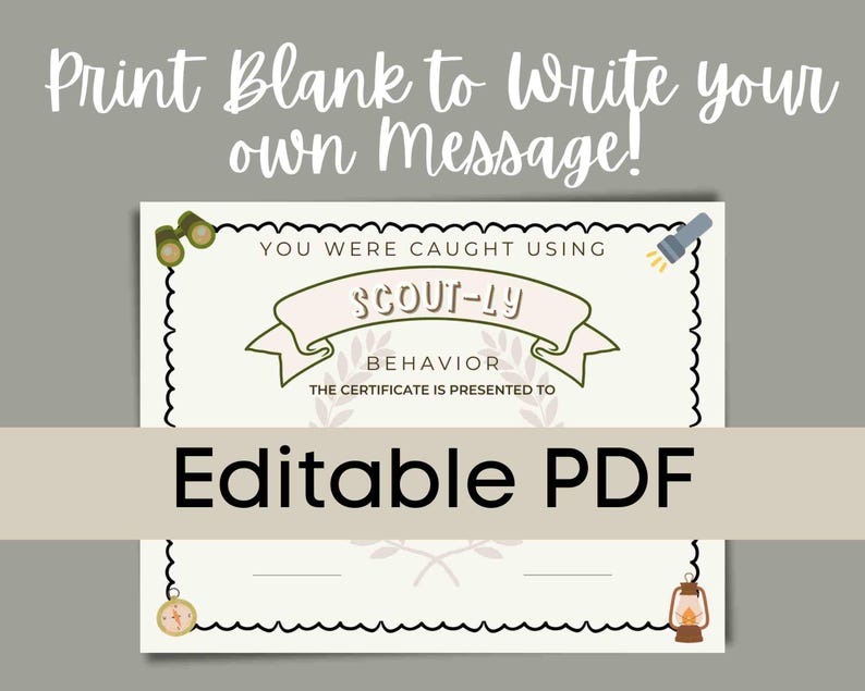 Editable PDF Scout Behavior Certificate Template for Kids in Scouts ...