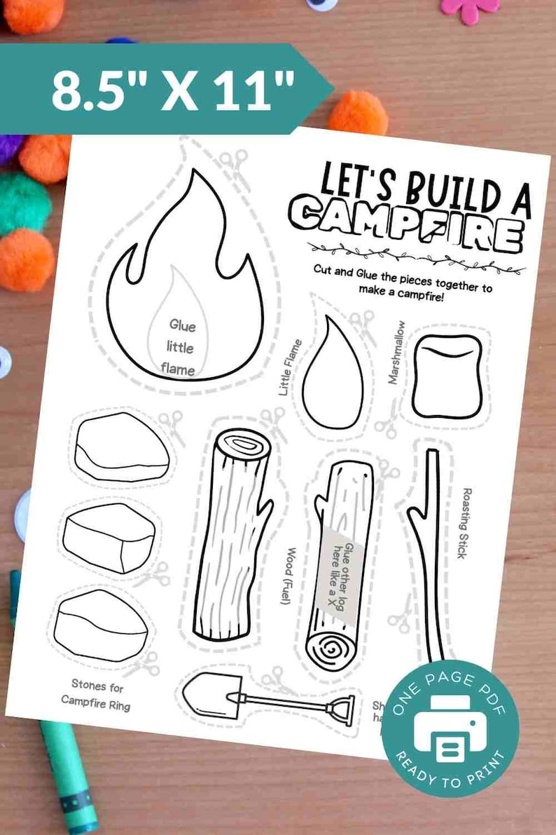 Campfire Craft for Kids | Cut and Paste Camping Activity Printable ...