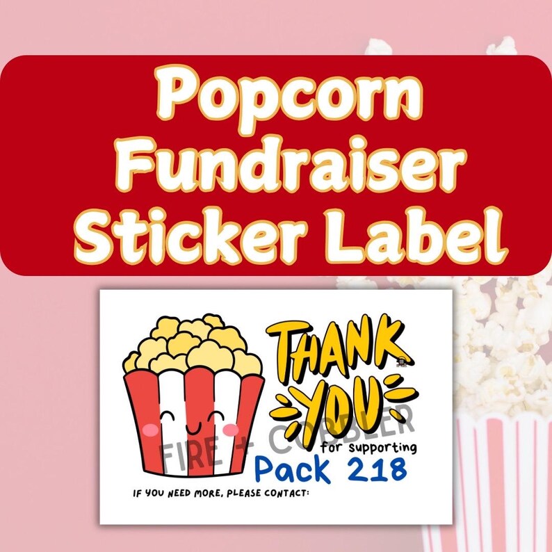 Pack Popcorn Fundraiser Sticker Label Thank You Support Appreciation ...