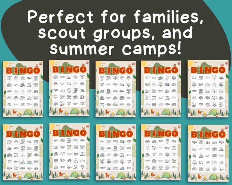 Printable Camp Outdoor BINGO Cards 10 PDF Games for Kids, Family ...