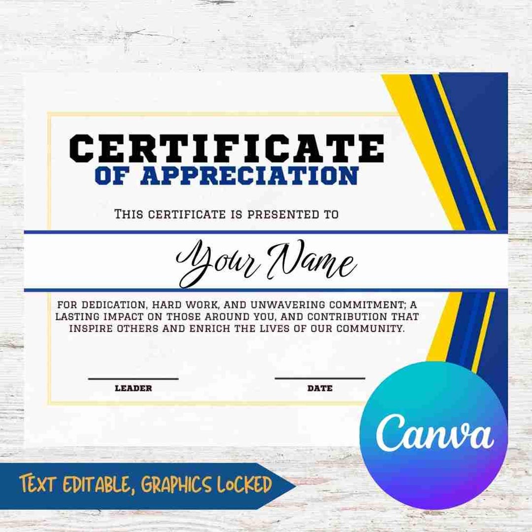 Blue Yellow Appreciation Certificate Printable | Volunteer, Teacher ...