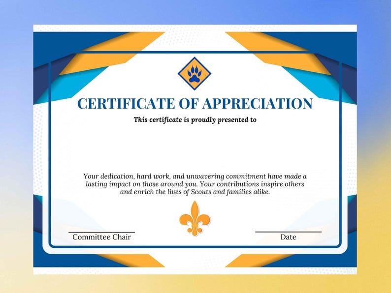 Cubmaster Den Leader Certificate Template: Blue and Gold Scout Leader ...