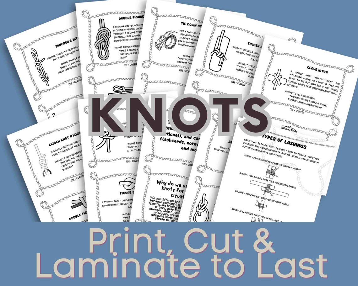 Knot Tying Types and Uses Kids Scout Badge Work Guide Camping Survival ...