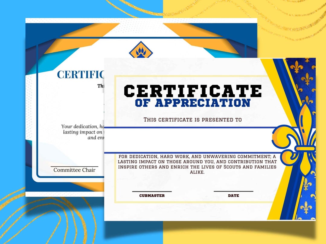 Cubmaster Den Leader Certificate Template: Blue and Gold Scout Leader ...