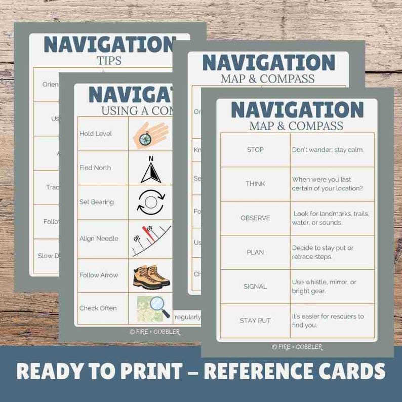 Navigation Pocket Cards Printable | Map and Compass Skills Guide ...