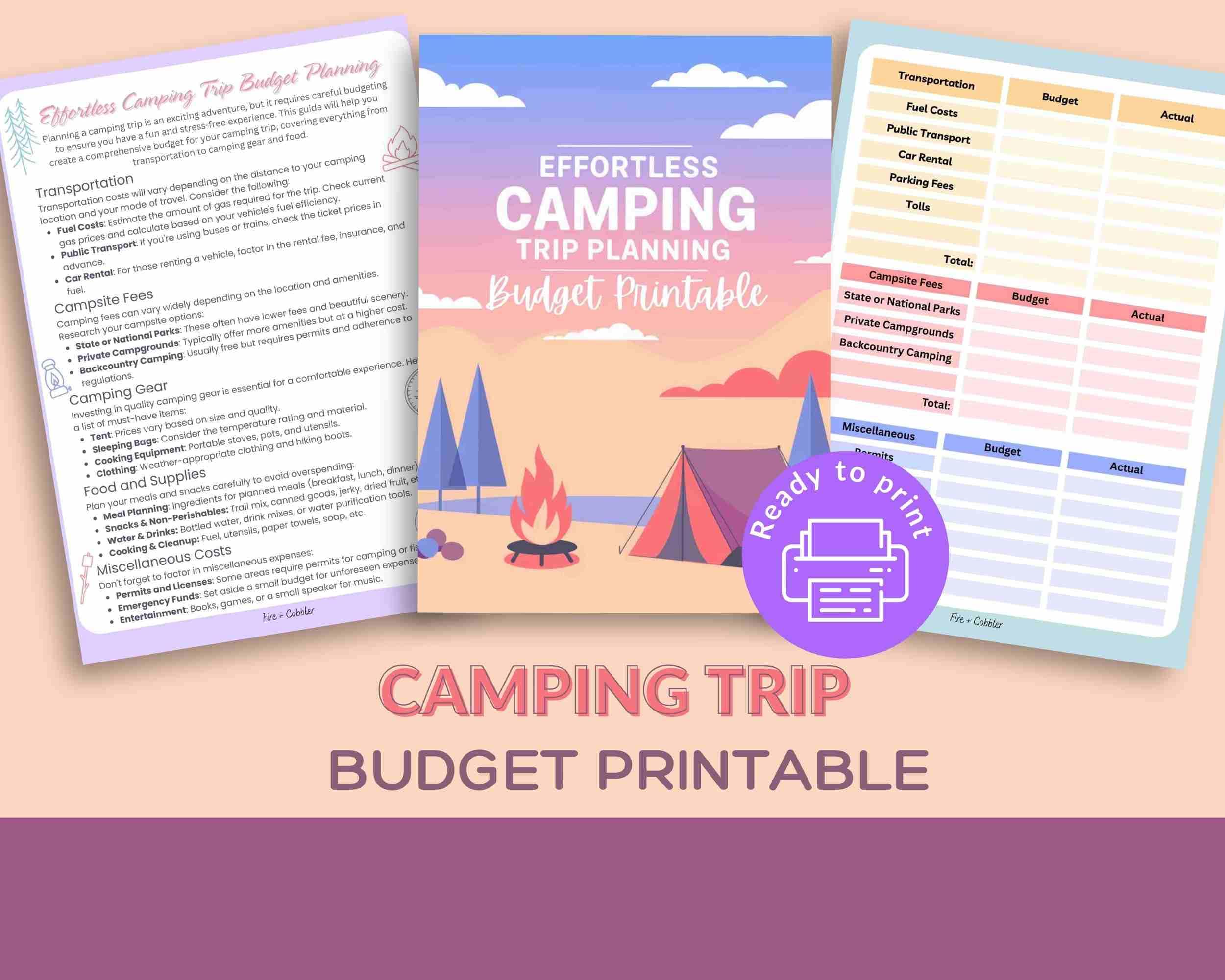 Camping Trip Planner and Budget Tracker Printable | Camping Expense ...