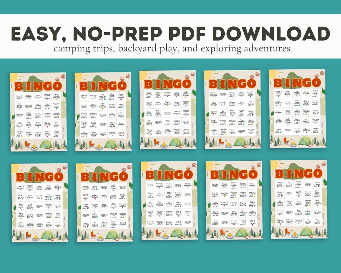 Printable Camp Bingo Cards | Outdoor Nature Exploration Game for Kids ...