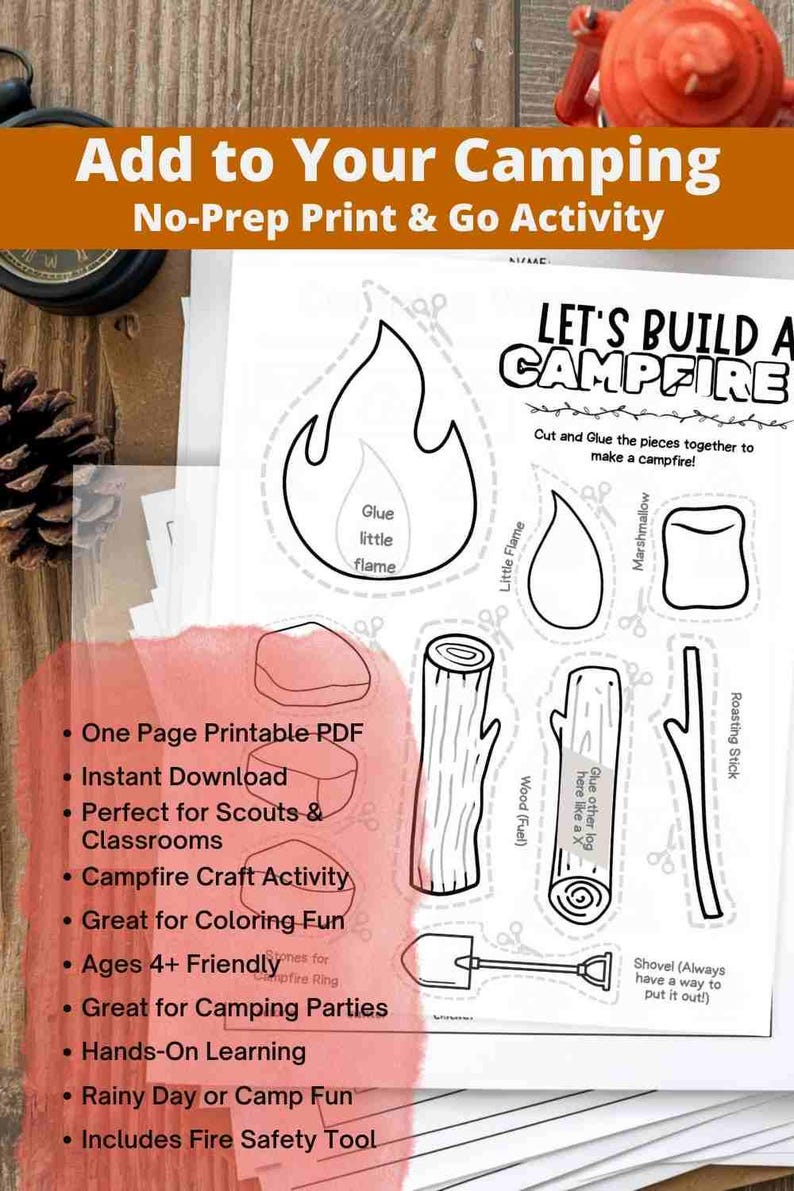 Campfire Craft for Kids | Cut and Paste Camping Activity Printable ...