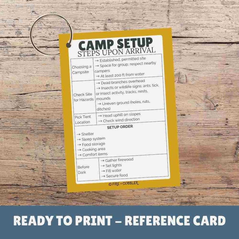 Camp Setup Printable PDF Cheat Sheet, 5x7 Camping Checklist, Camper, RV ...