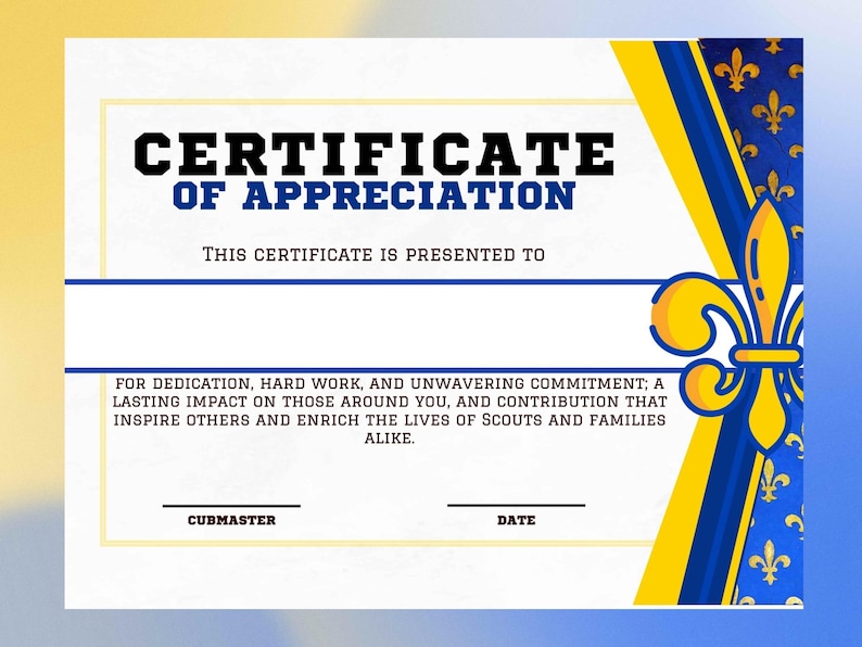 Cubmaster Den Leader Certificate: Blue and Gold Scout Award (PDF ...