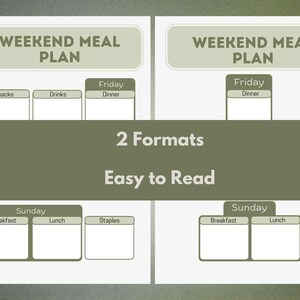 Printable Weekend Meal Plan Ahead Organize Grocery List Meal Prep ...