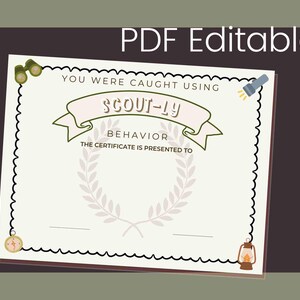 Editable PDF Scout Behavior Certificate Template for Kids in Scouts ...