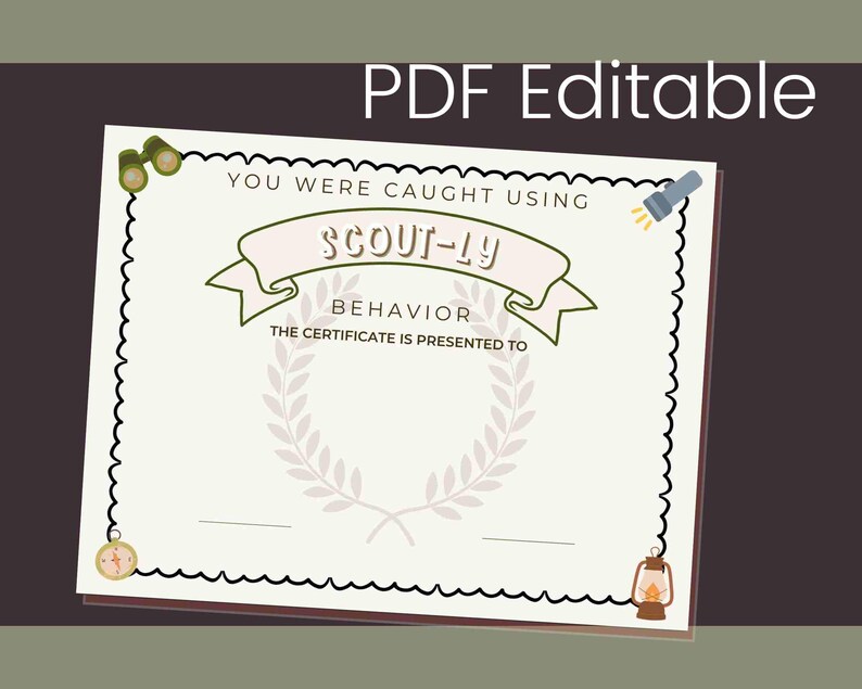 Editable PDF Scout Behavior Certificate Template for Kids in Scouts ...