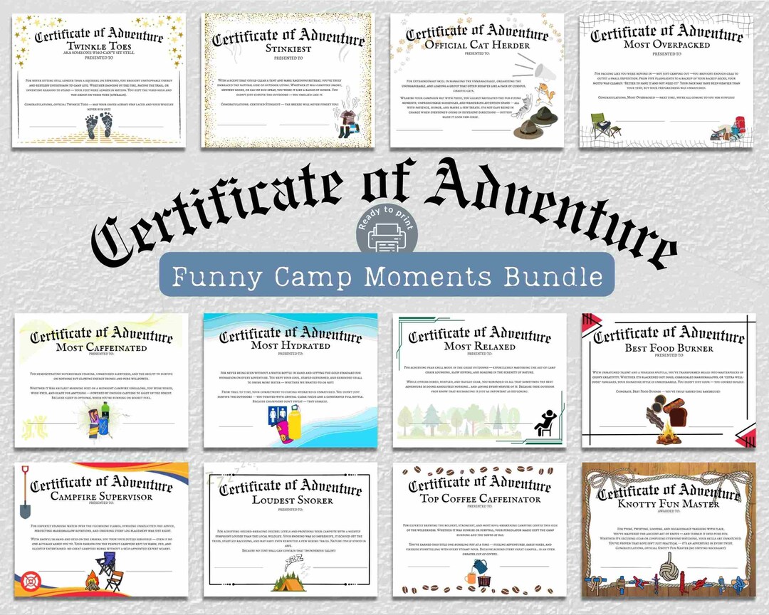 Funny Camp Award Certificates: Printable PDF Bundle - Etsy