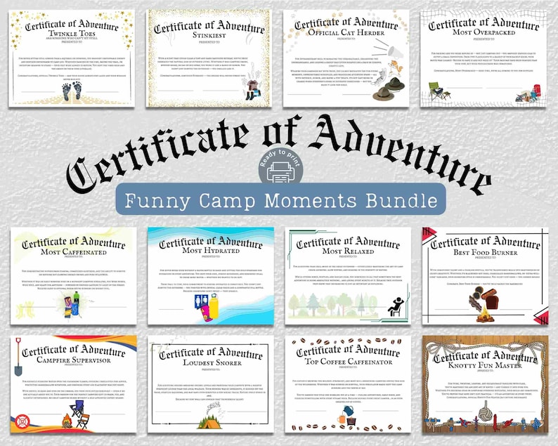 Funny Camp Award Certificates: Printable PDF Bundle - Etsy