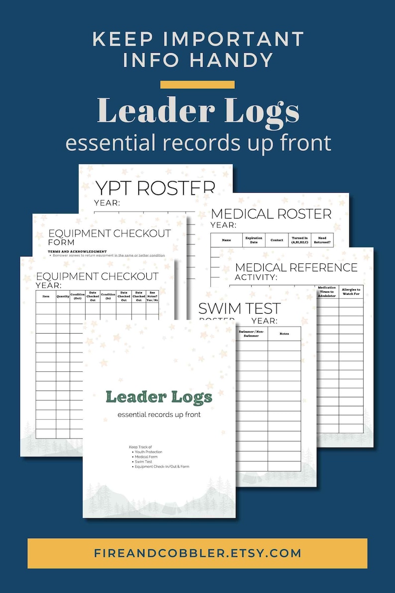 Scout Leader Log Roster Printable: Medical & Equipment Forms (digital ...