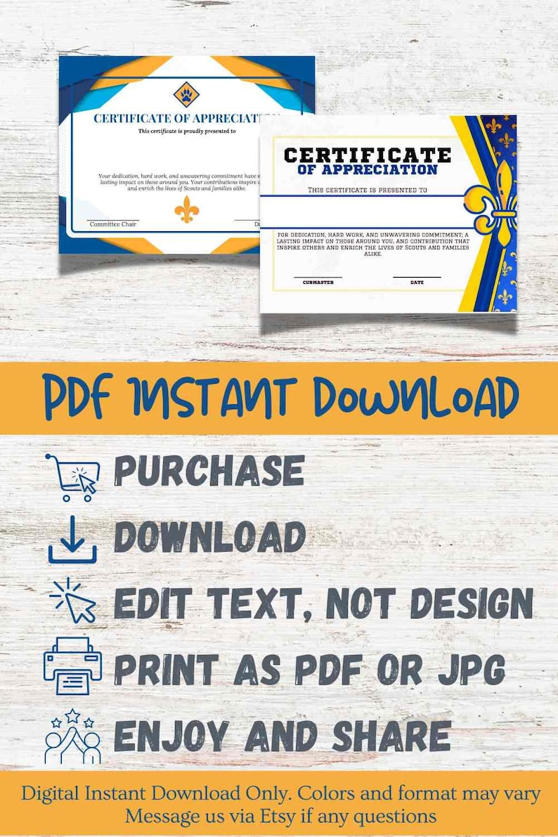 Cub Scout Leader Certificate Template: Blue and Gold Award (canva ...