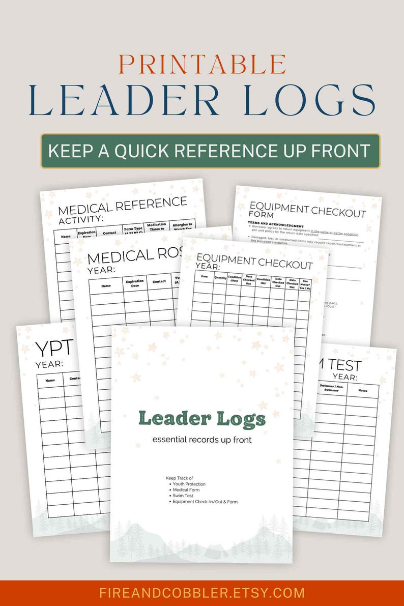 Scout Leader Log Roster Printable: Medical & Equipment Forms (digital ...