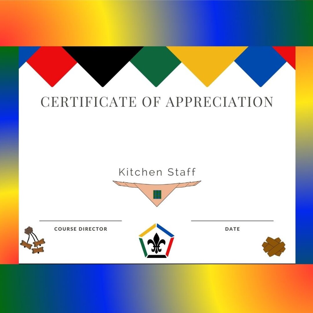 Wood Badge Kitchen Staff Certificate - Etsy