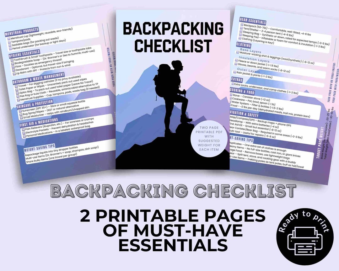 Backpacking Checklist for Women Any Age Printable PDF Download Travel ...