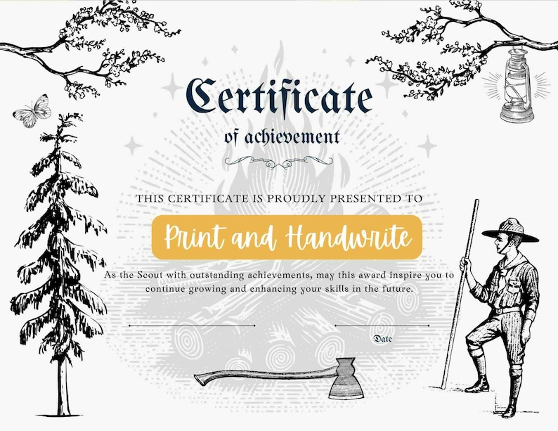 Blank Scout Certificate PDF Custom Scout Award Template Vintage Style ...