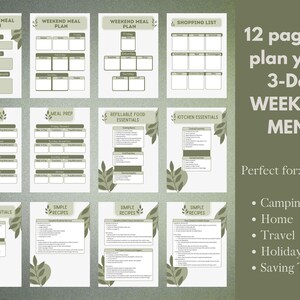 Printable Weekend Meal Plan Ahead Organize Grocery List Meal Prep ...