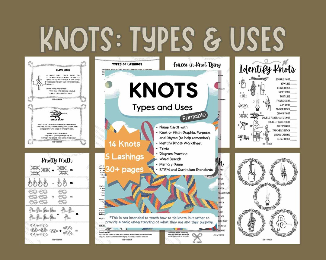 Knot Tying Printable for Kids | Cub Scout Knot Guide and Outdoor Skill ...