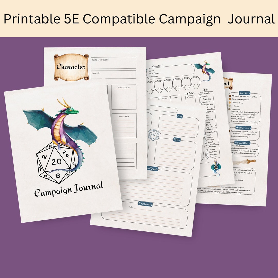 Printable 5E Compatible Campaign Journal for Players (parchment, White ...
