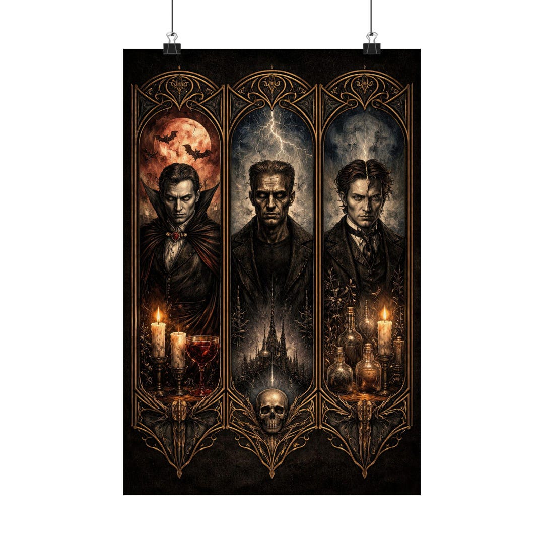 Gothic Horror Triptych Poster | Dracula, Frankenstein & Dr Jekyll - Art ...