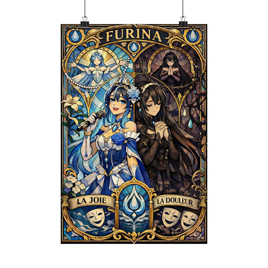 Furina Stained Glass Satin Poster | Art Nouveau Hydro Archon Wall Art ...