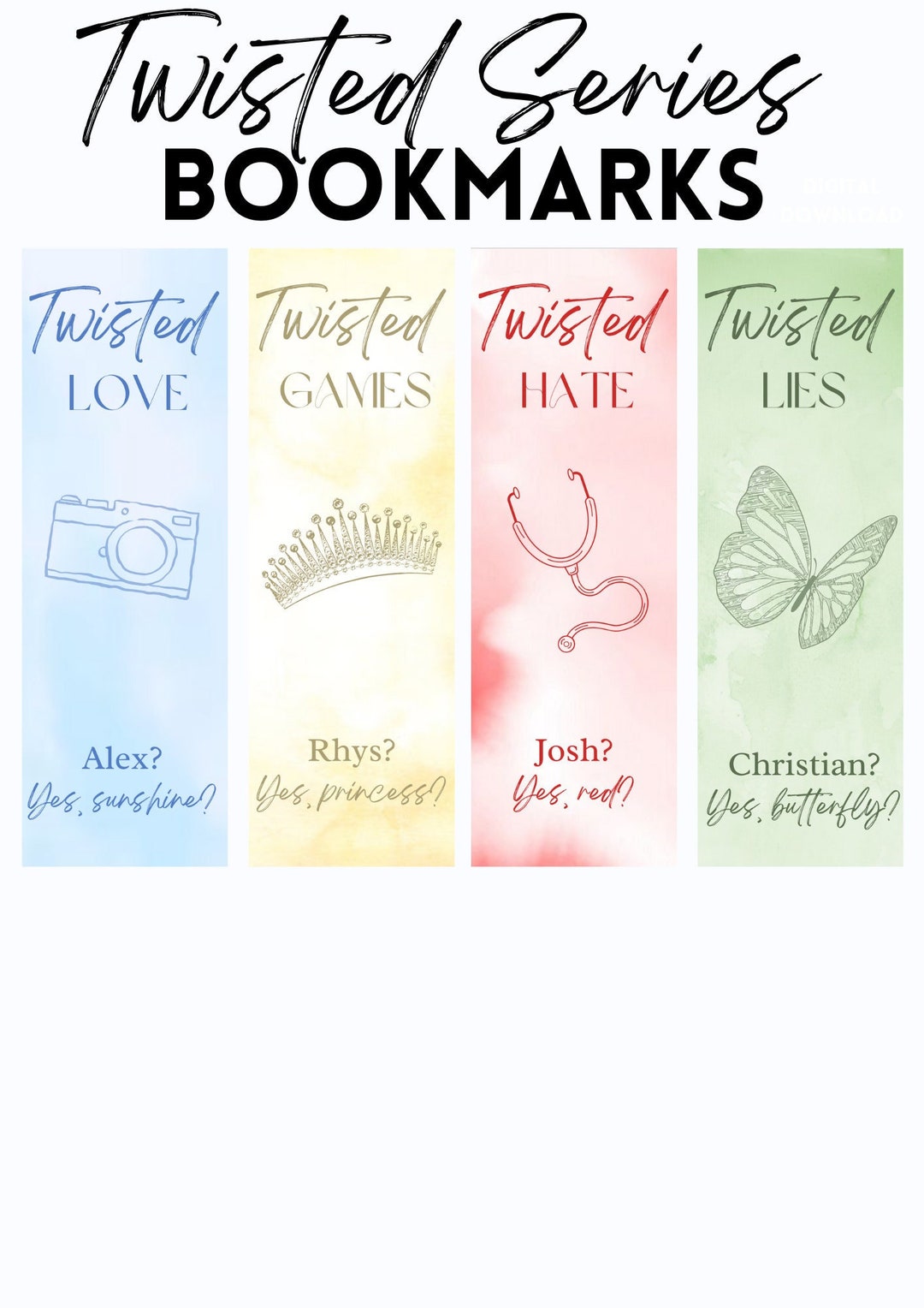 Twisted Series Printable Bookmarks, Set of 4, Downloadable, Booktok ...
