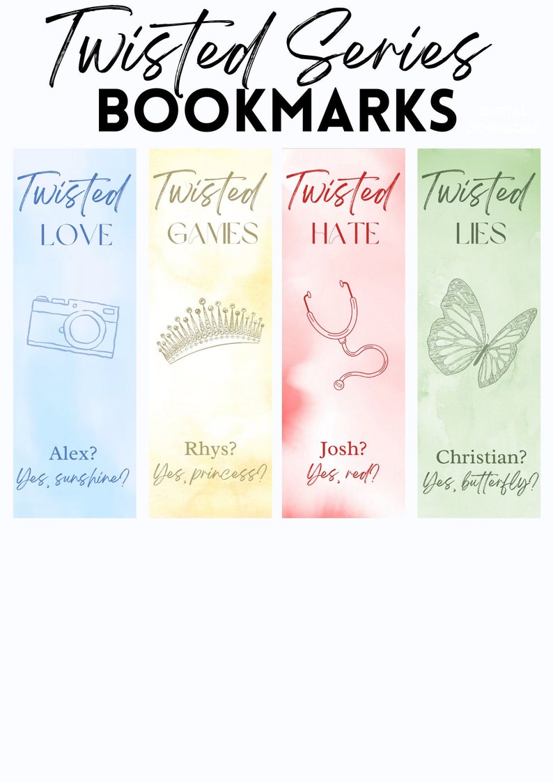 Twisted Series Printable Bookmarks, Set of 4, Downloadable, Booktok ...