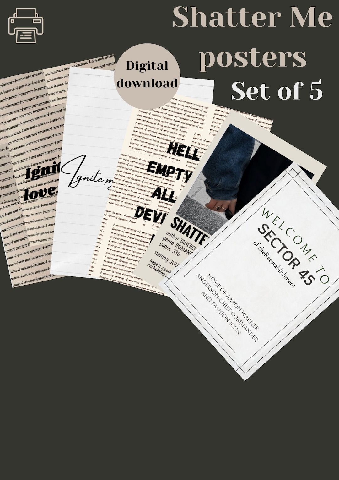 Downloadable Shatter Me Series Posters Set of 5, Aesthetic Wall Art ...