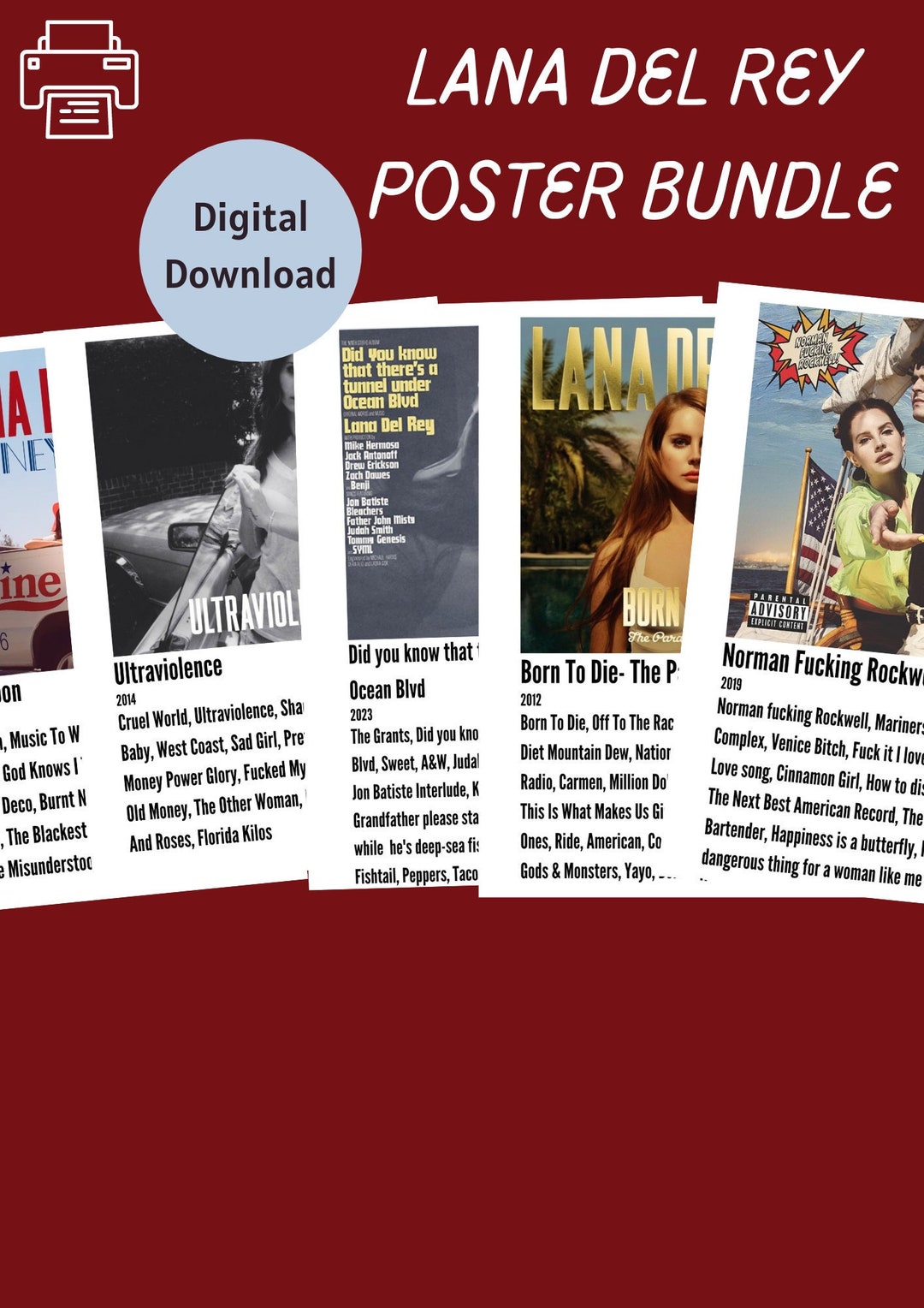 Lana Del Rey Printable Posters, Instant Download, Music Wall Art ...