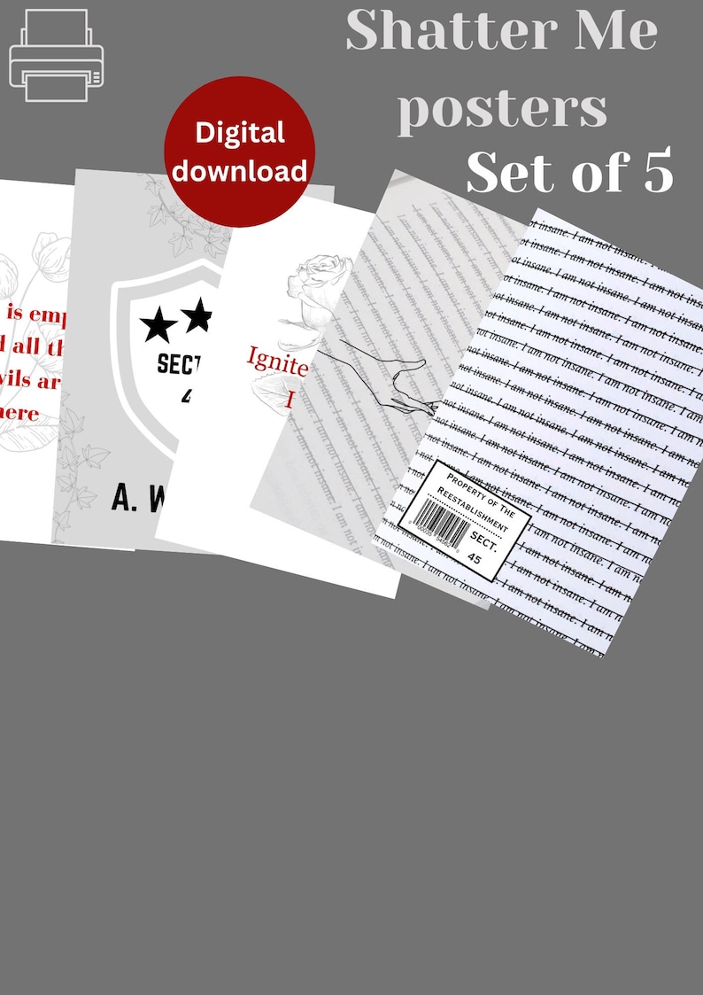 Downloadable Shatter Me Posters, Set of 5, Instant Prints, Booktok ...