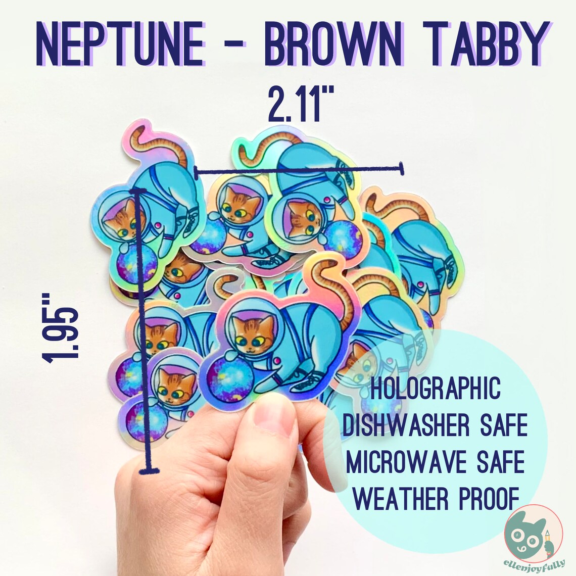 Neptune Cat Sticker Holographic Die Cut Sticker Planner Laptop Water ...