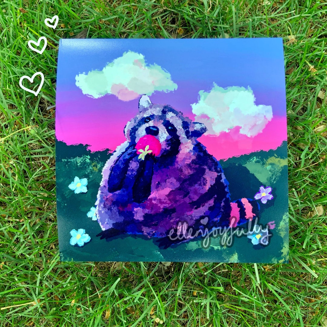 Strawberry Raccoon Print | 8x8 Square Art Print | Raccoon Wall Decor ...