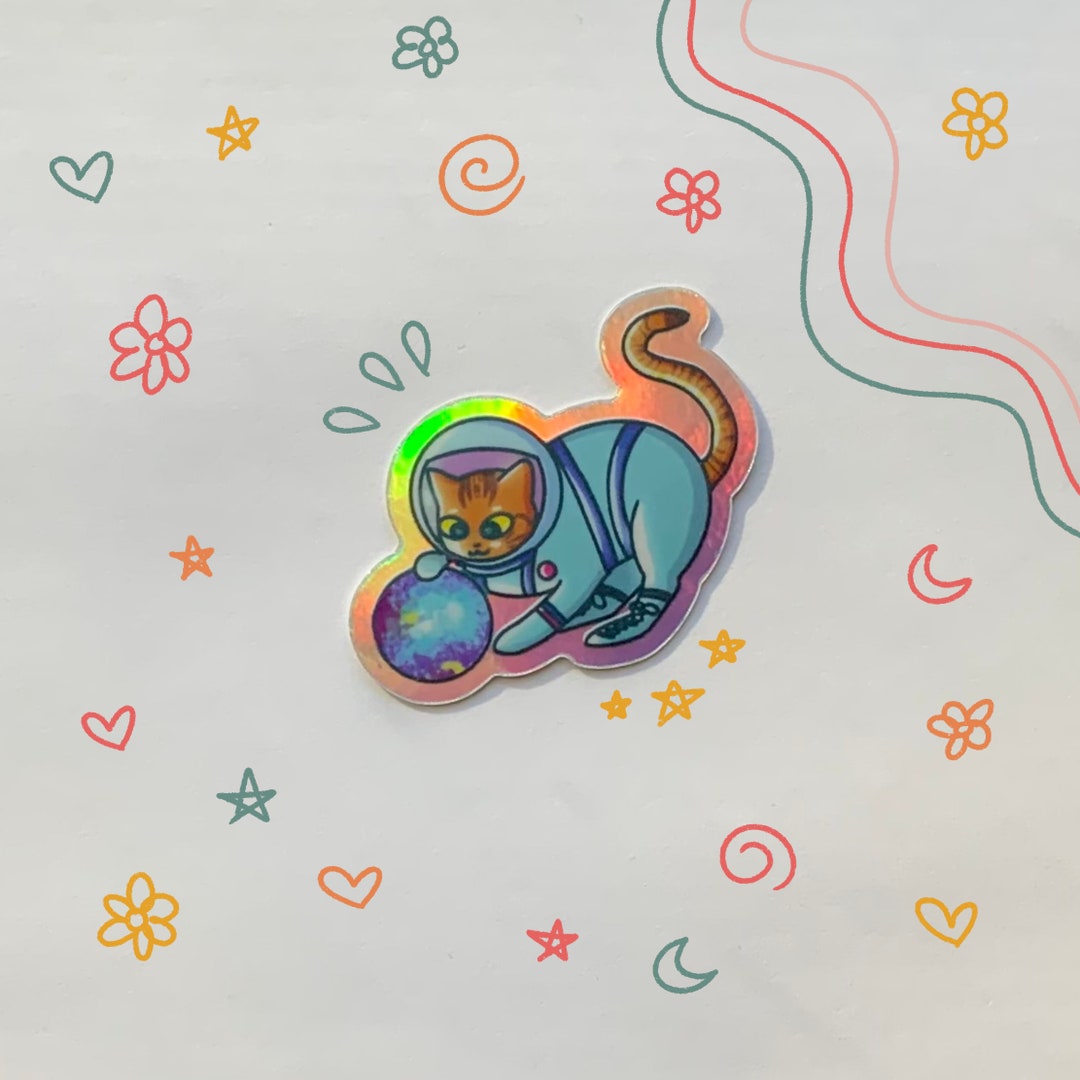 Neptune Cat Sticker Holographic Die Cut Sticker Planner Laptop Water ...